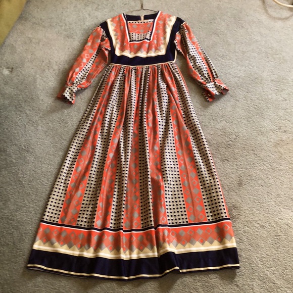 Jane Martin | Dresses | 97s Jane Martin Original Gown Navy Gold Orange ...